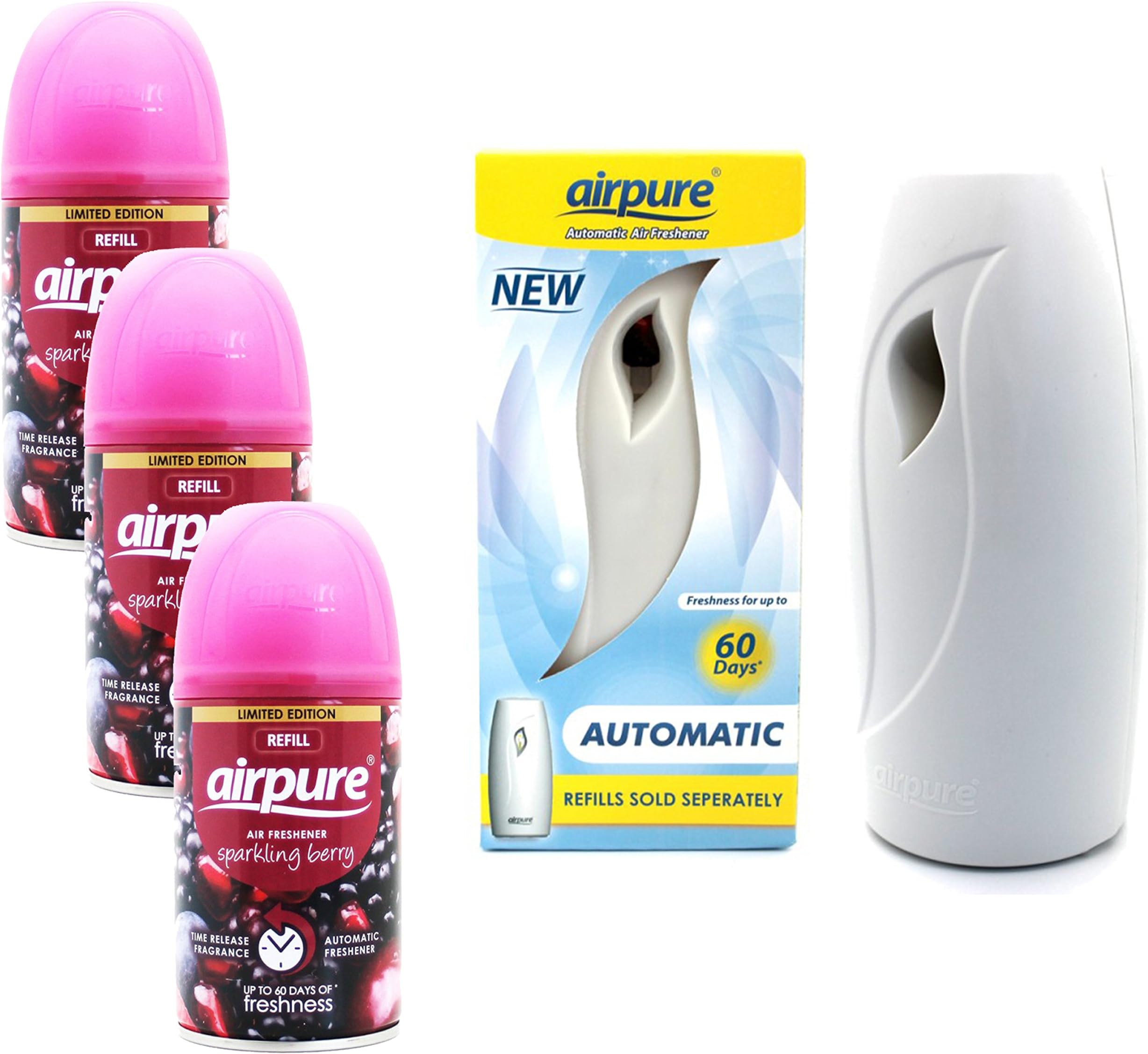 airpure Air Freshner Automatic Spray Machine 3 x Fragrances Sparkling ...