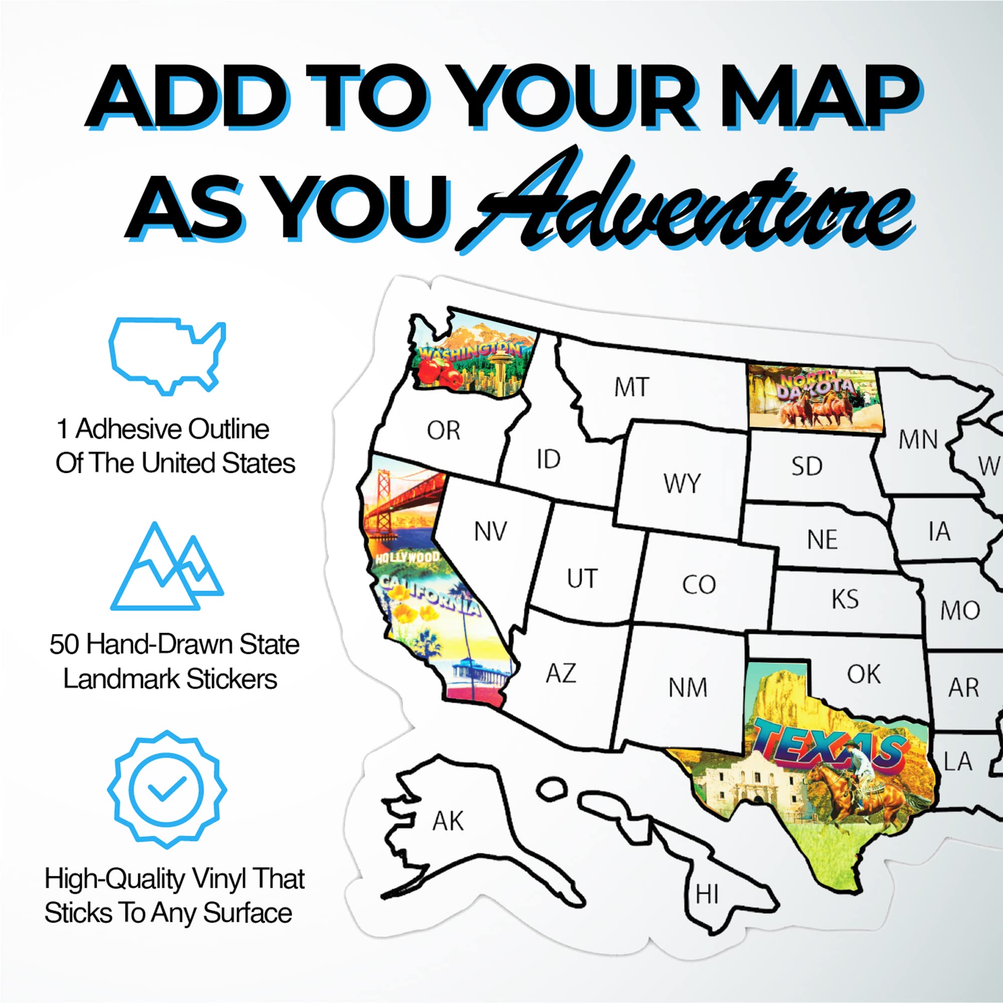Snapklik.com : RV State Sticker Travel Map - Large Visited States Map ...