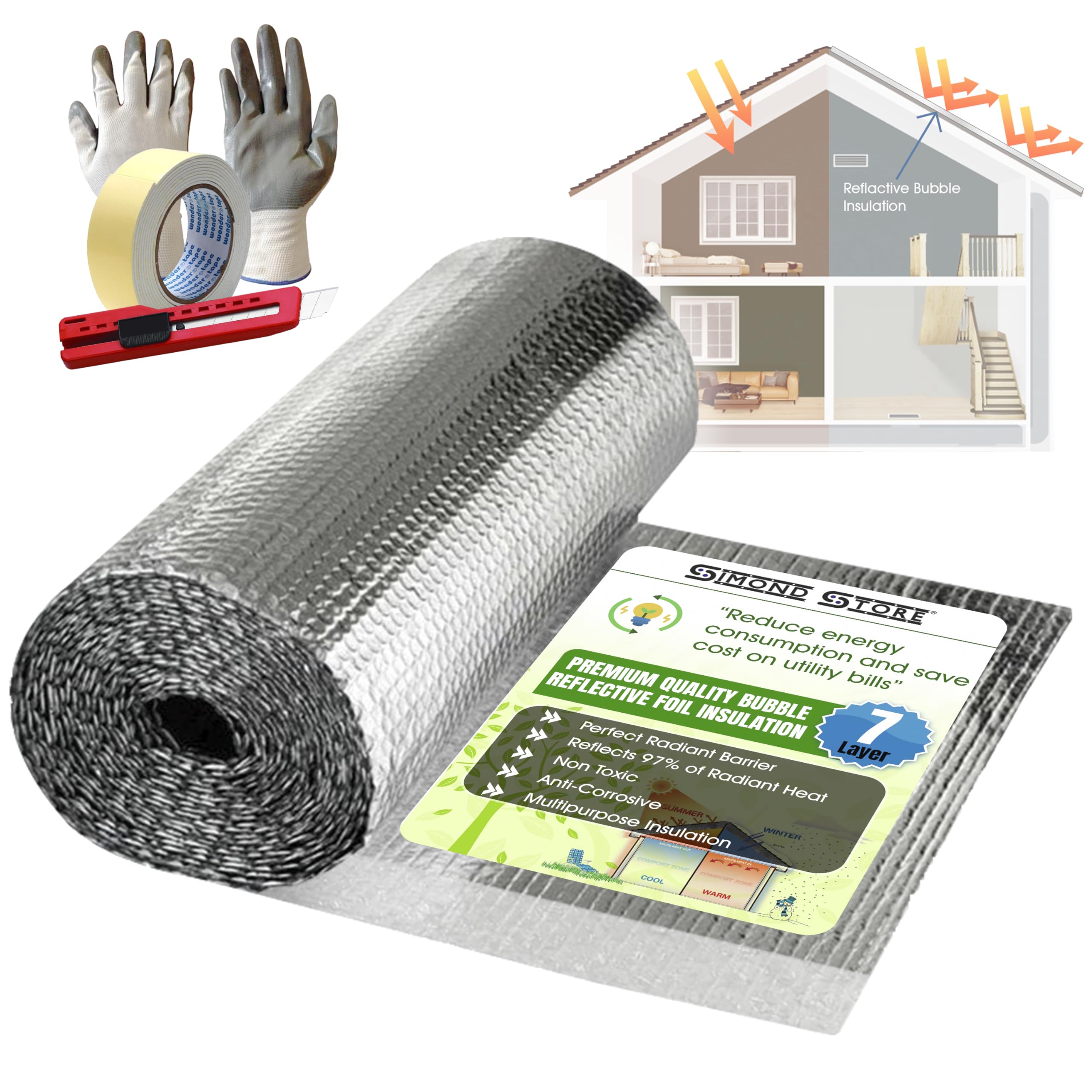 SIMOND STORE Double Reflective Insulation, 24” x 10’, Double Bubble ...