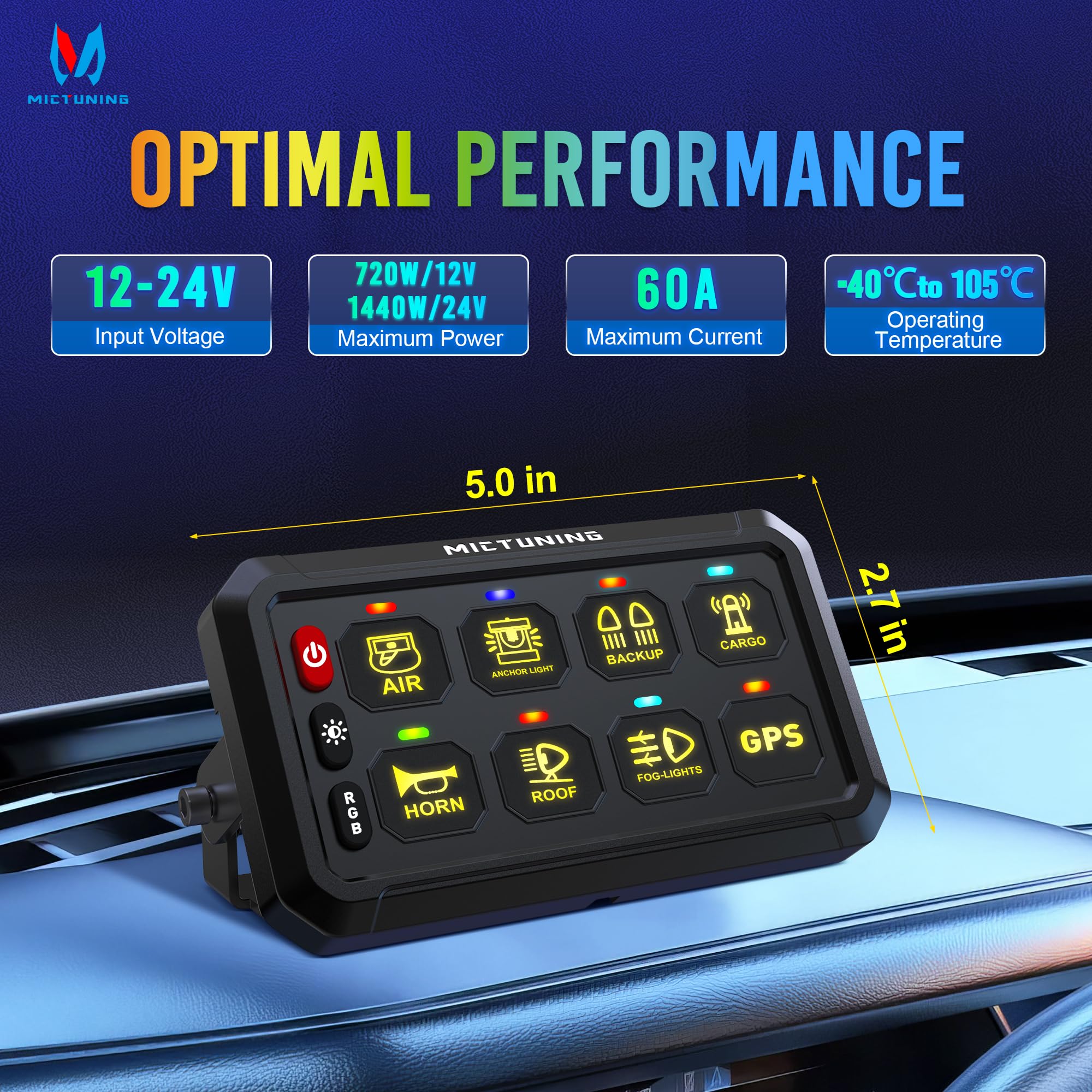 Snapklik.com : MICTUNING P1B RGB 8 Gang Switch Panel, Multifunction ...