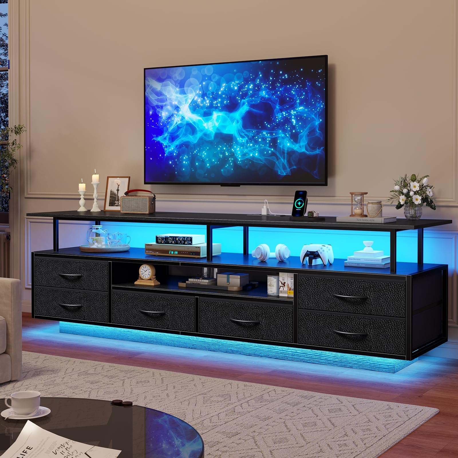 Amazon.com: BTHFST TV Stand for 65 70 Inches TV with LED Lights & Power ...