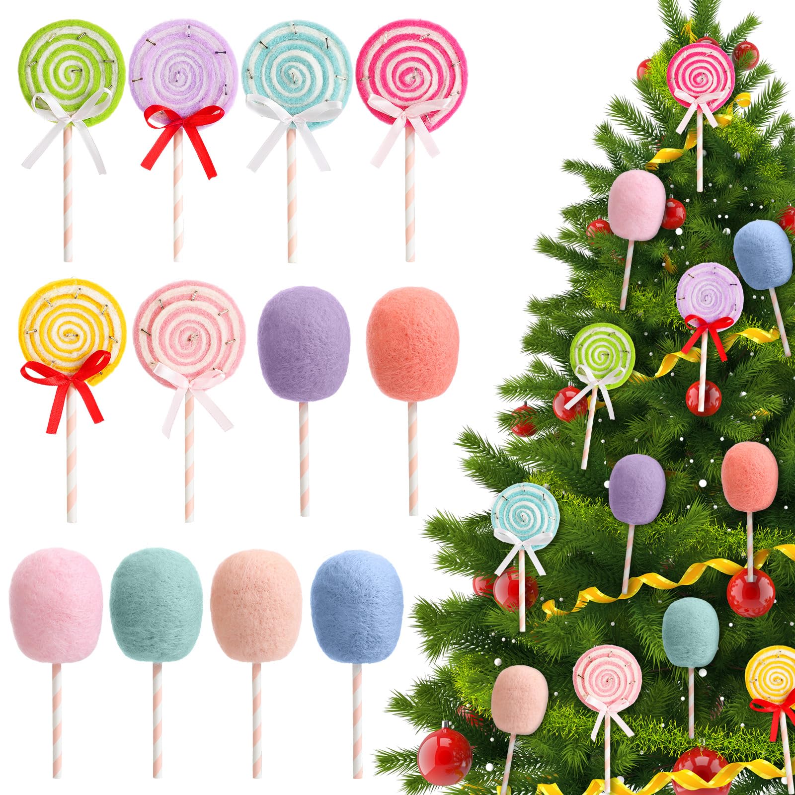 Amazon.com: Liliful 12 Pcs Christmas Felted Wool Lollipop Candy ...