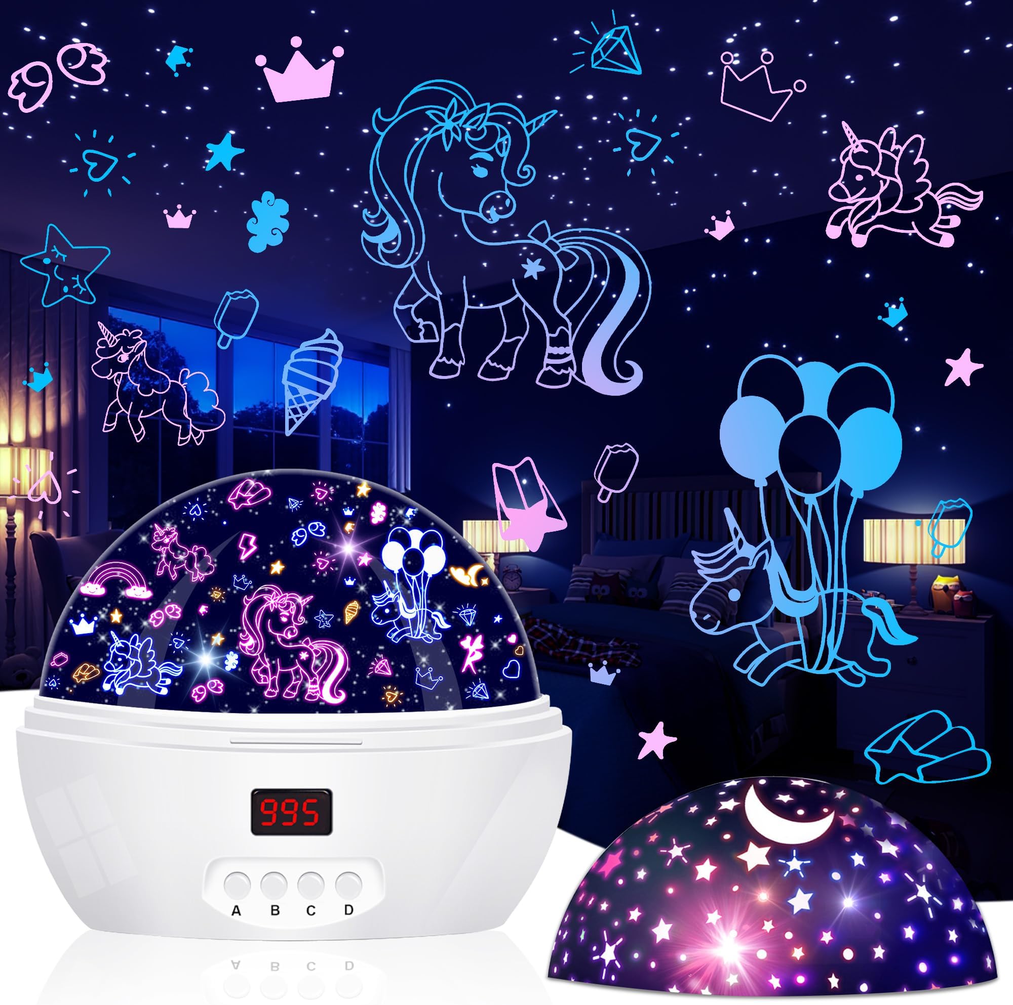 Amazon.com : MOKOQI Unicorn Projector Night Light for Girls, Star ...