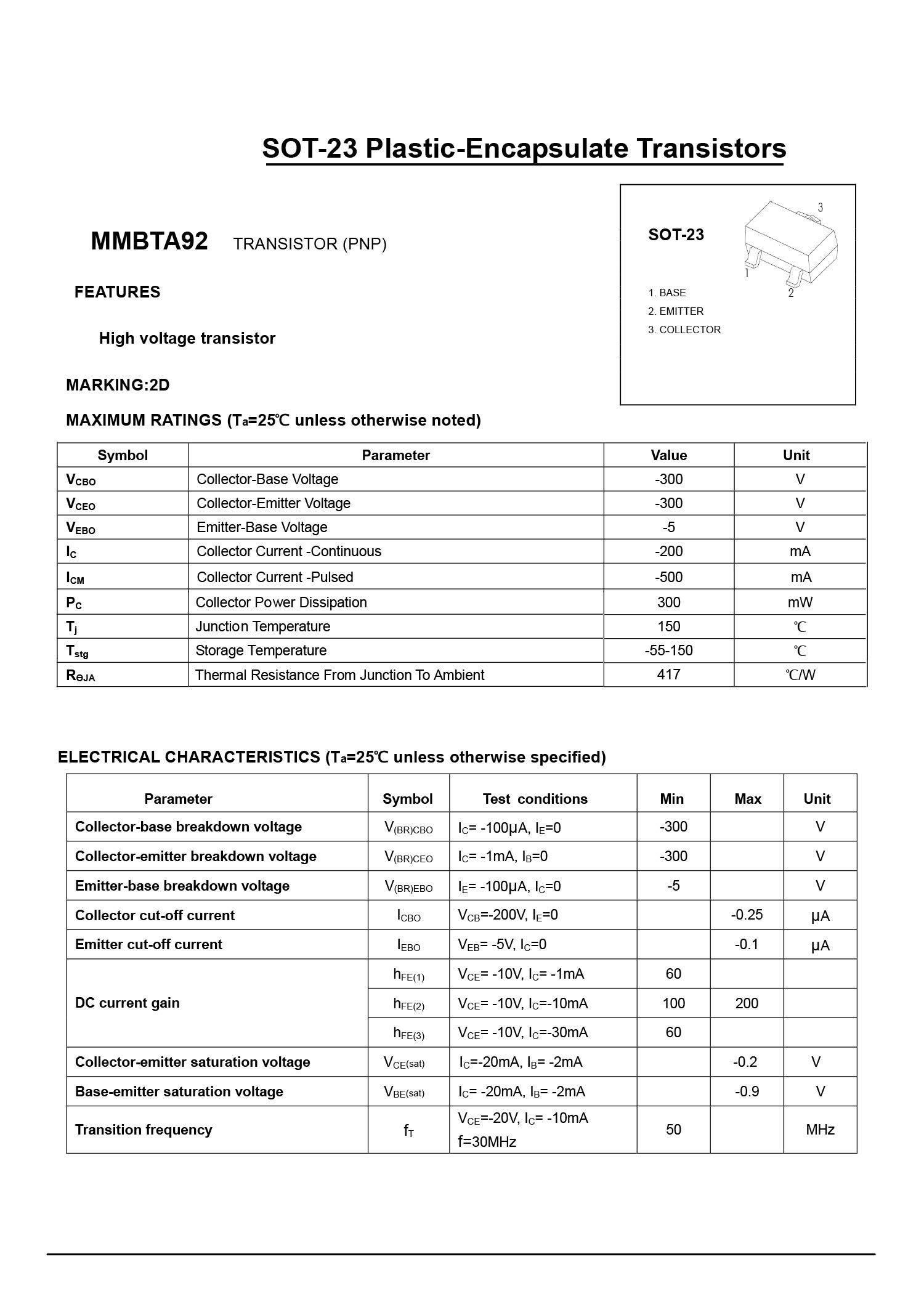 Snapklik.com : Chanzon MMBTA92 A92 SOT-23 PNP Power BJT Bipolar ...
