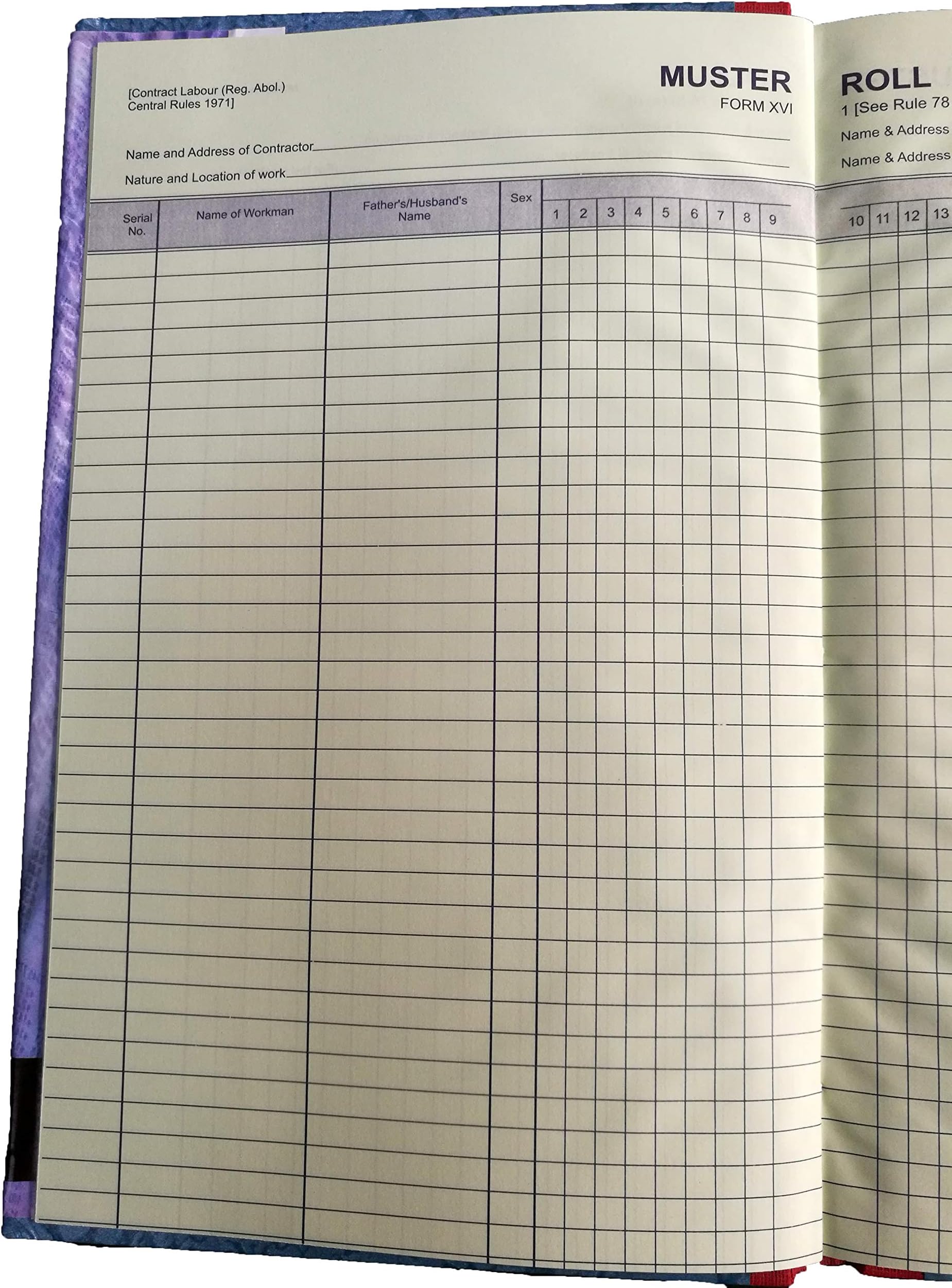 LRS Register of Muster roll Form XVI Rule 78(1)(a) Under Contract ...