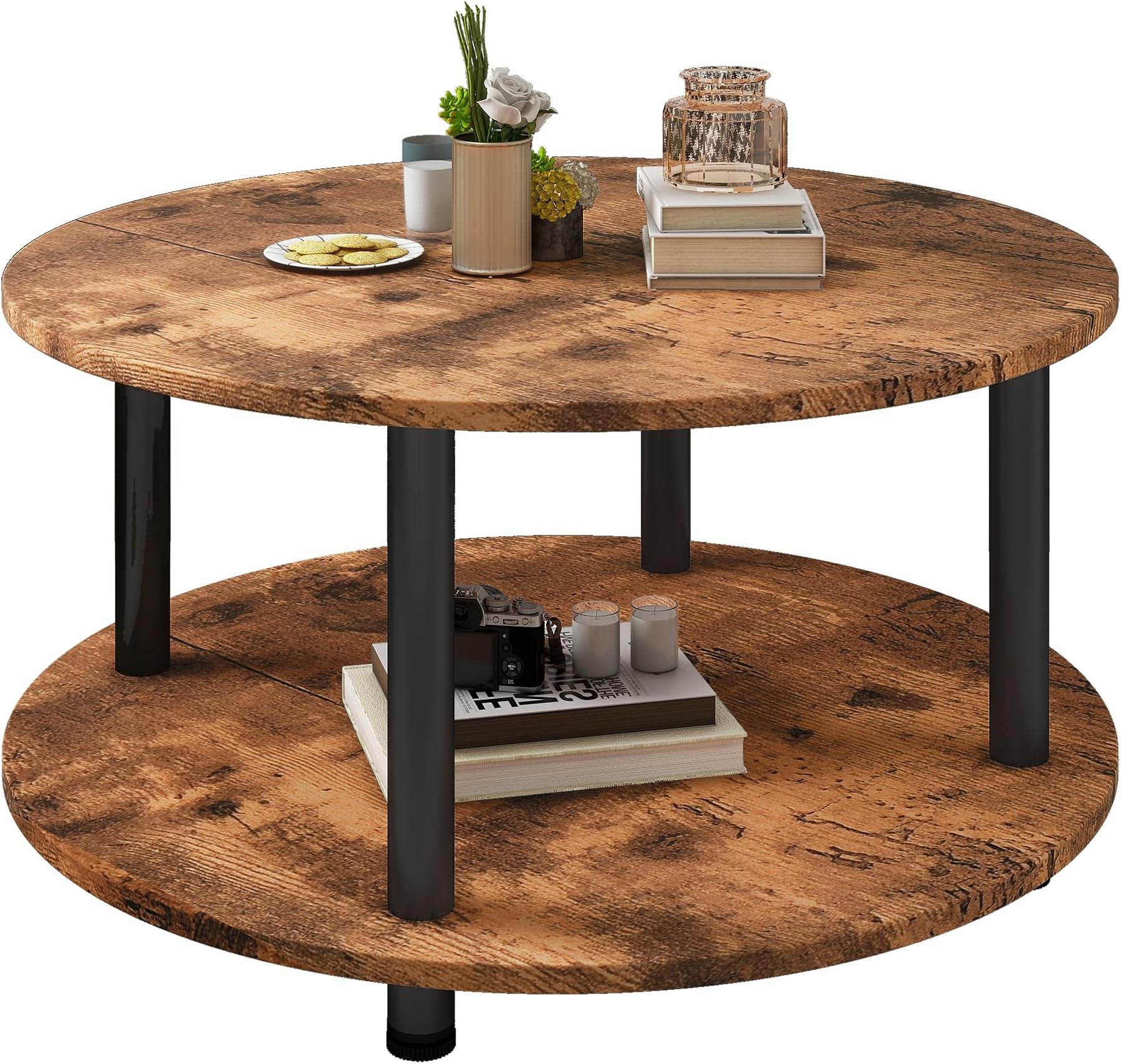Amazon.com: SEDETA 31.5" Round Coffee Table, 2-Tier Coffee Table with ...