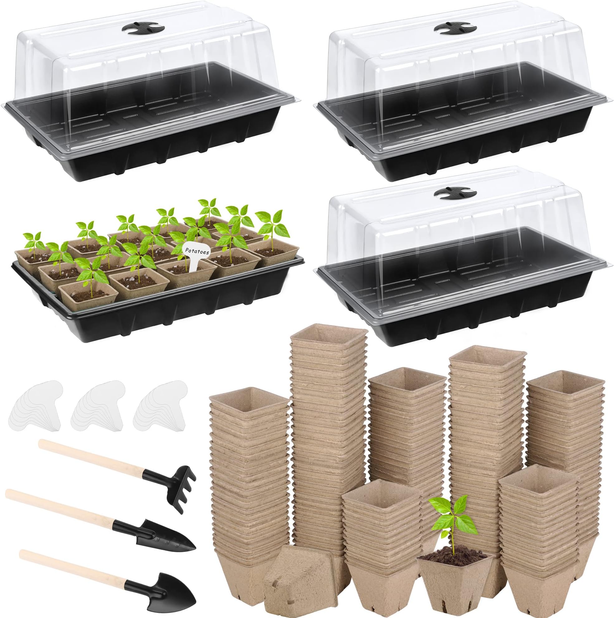Amazon.com : Hahood 4 Pack Seed Starter Tray Kit, 120 Square Seed Peat ...