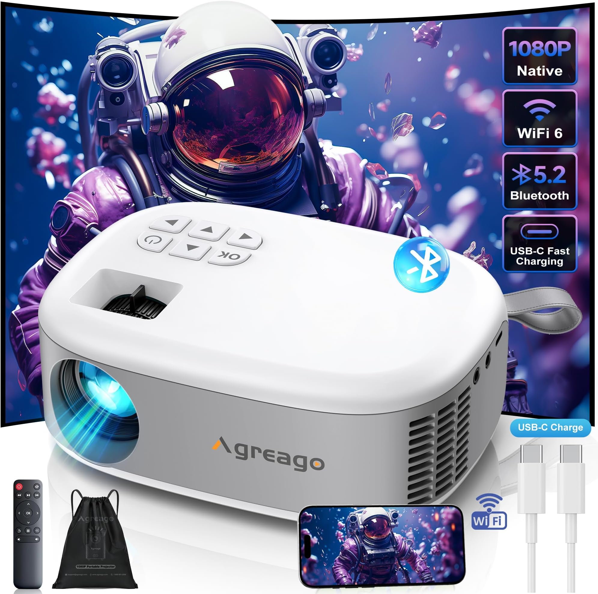 Amazon.com: Mini Projector Battery Powered with Bluetooth - Native HD ...