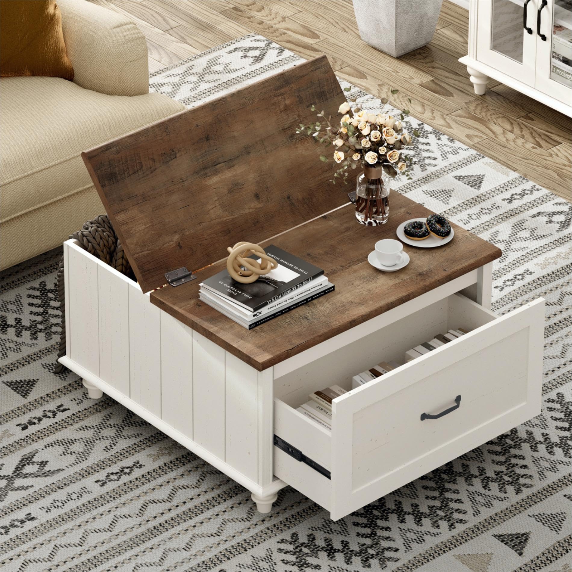 Amazon.com: GAOMON Farmhouse Square Coffee Table, Wood Center Table ...