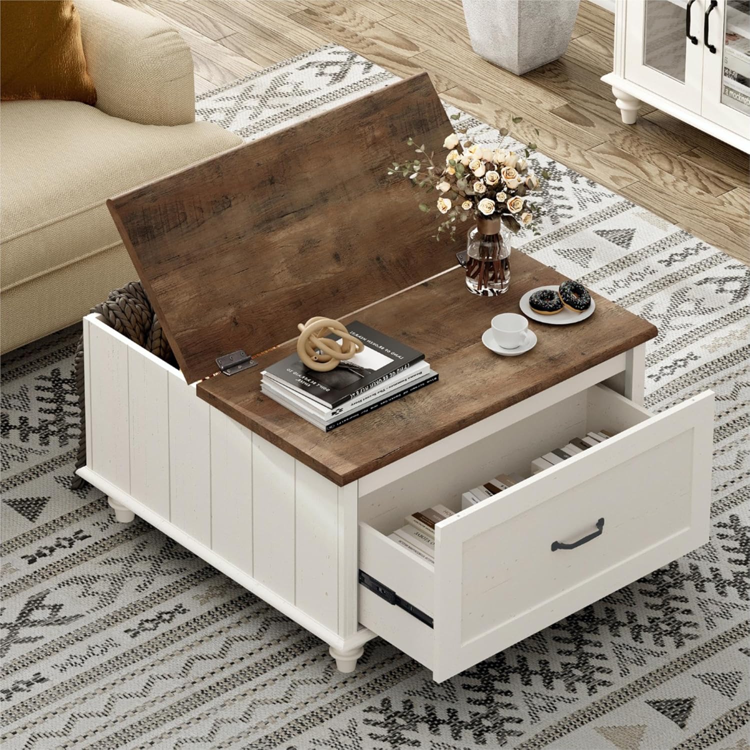 WAMPAT Farmhouse Coffee Table with Gas Struts Flip-Top, Square Wood ...