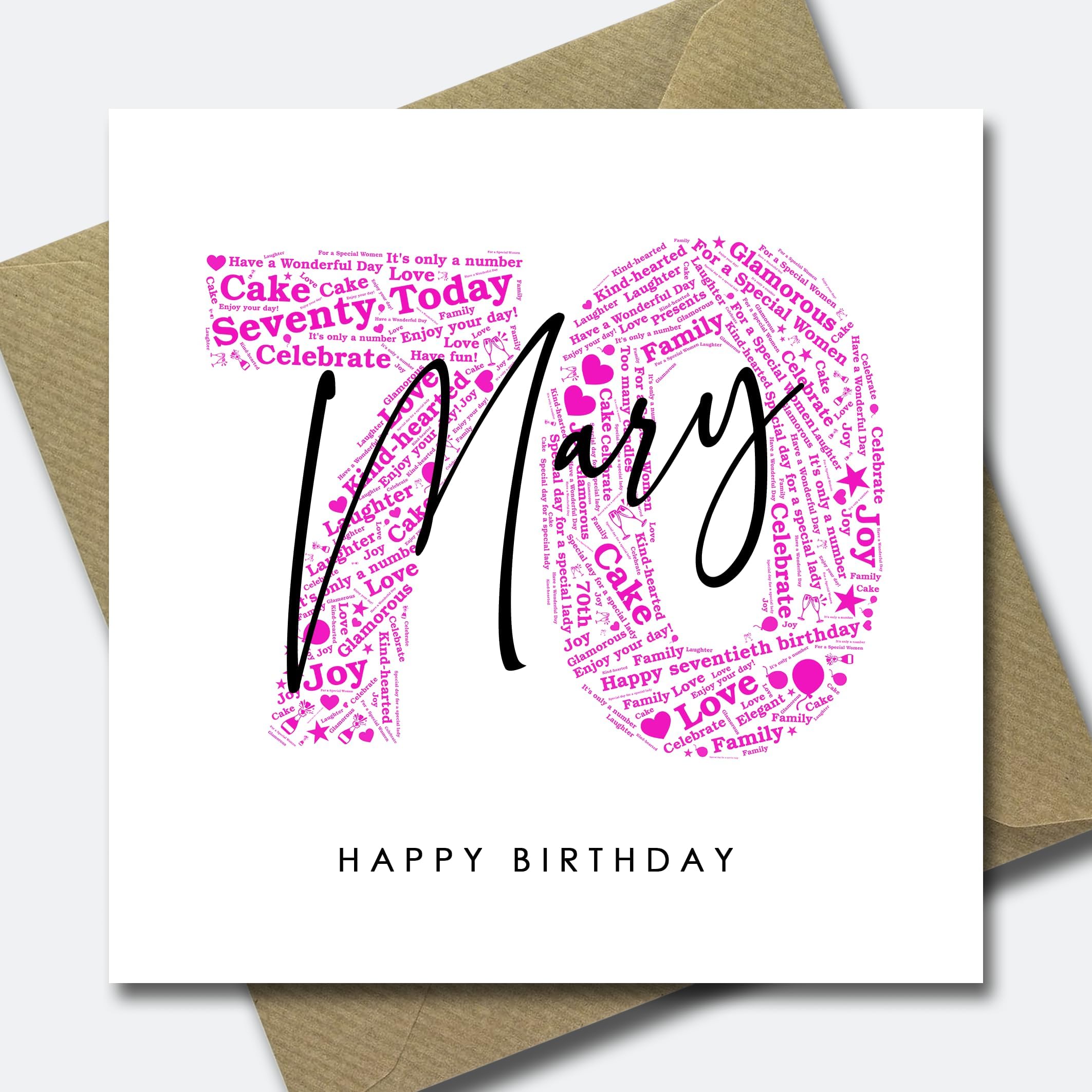Personalised 70th Birthday Card for Her - Unique Word Art Design ...