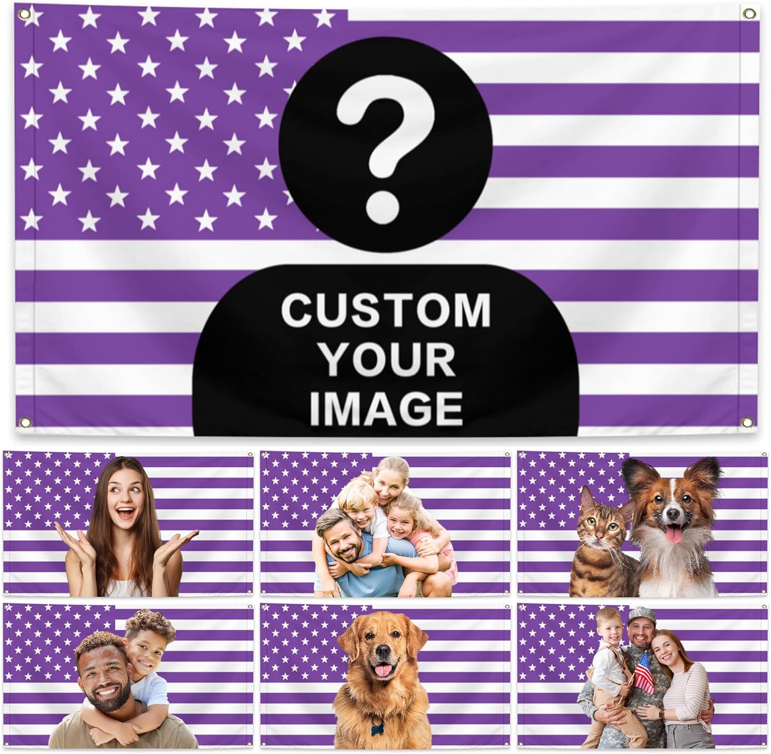 Amazon.com : Personalized Purple American Flag with Custom Photo Image ...