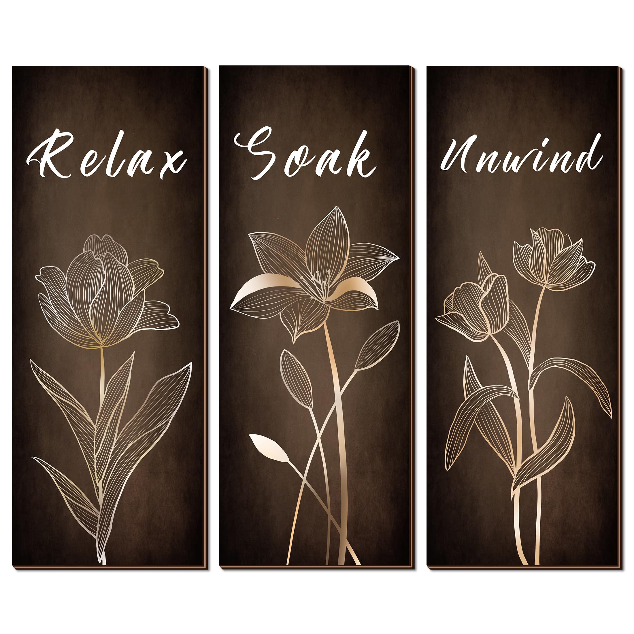Amazon.com: 3 PCS Vintage Brown Wooden Plaque Golden Flower Wall Decor ...
