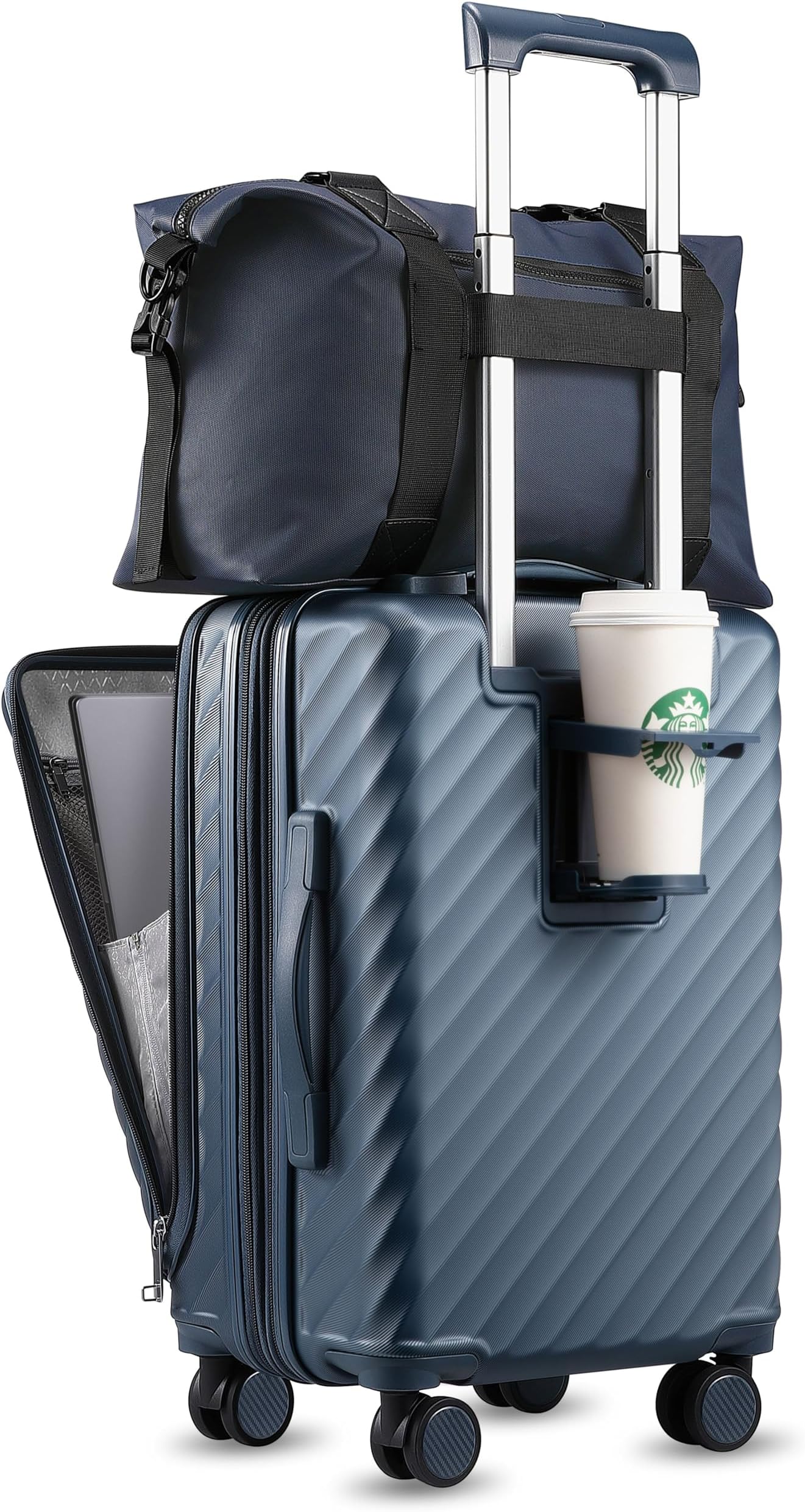 Amazon.com | LUGGEX Carry On Luggage with Cup Holder and Front Pocket ...