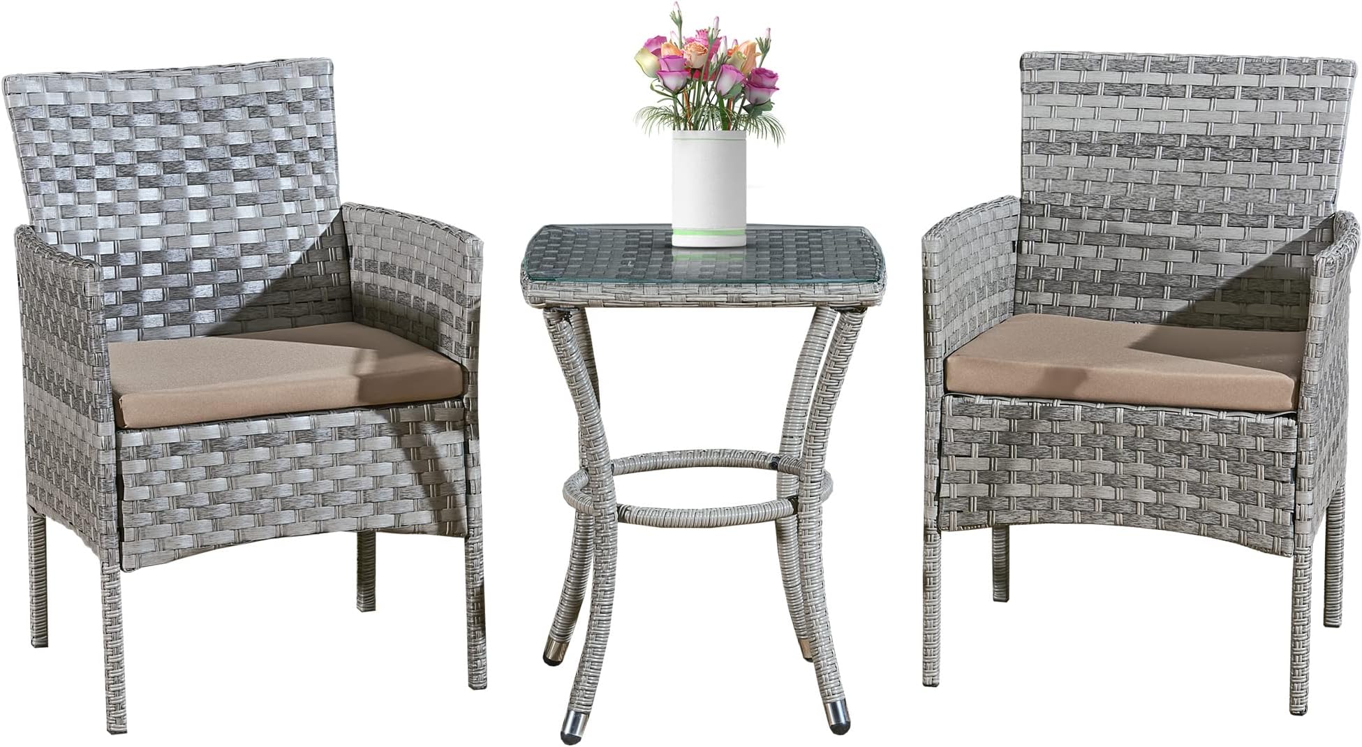 Black Rattan Garden Set - 2 x Black Rattan Chairs & 1 Square Glass ...