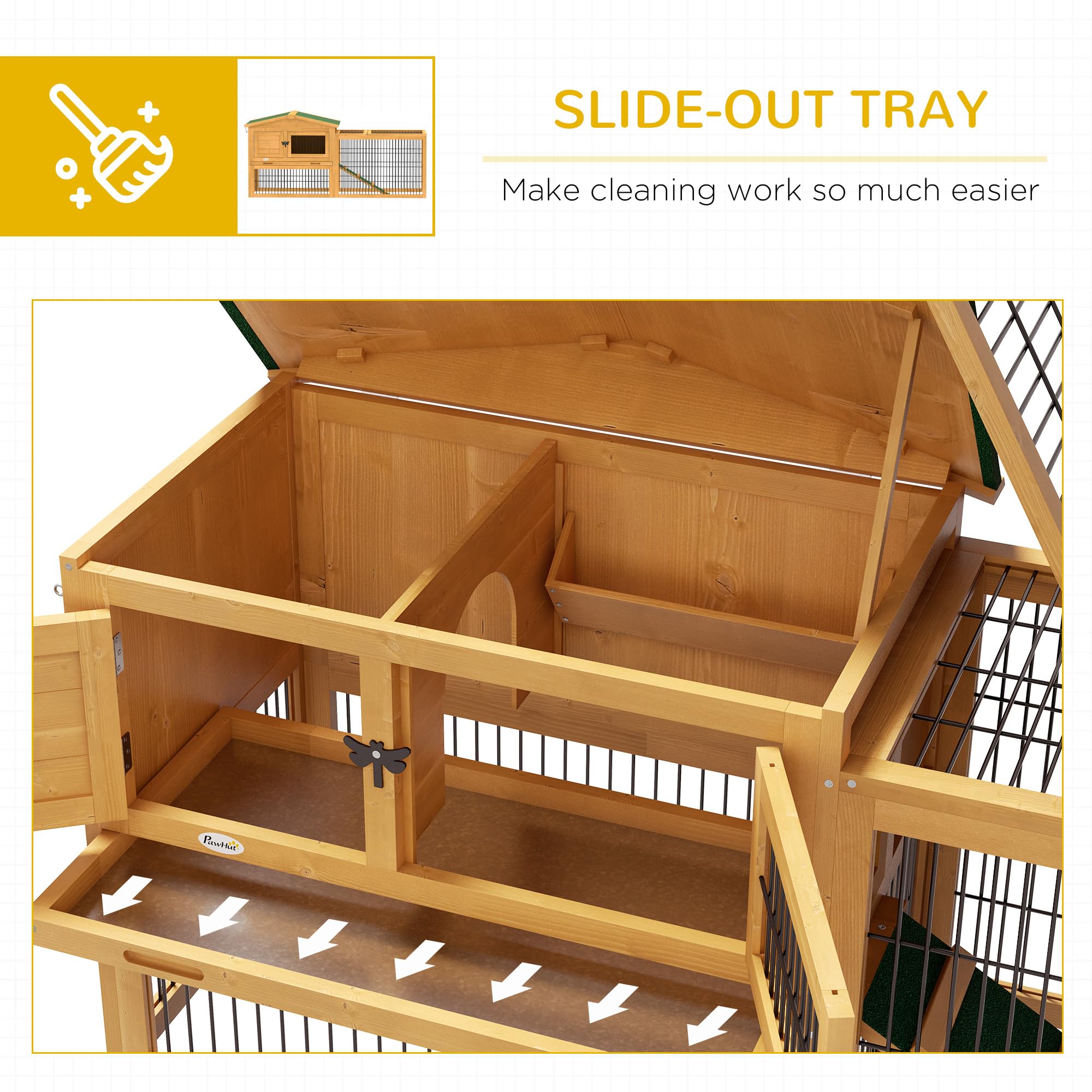 Snapklik.com : PawHut Rabbit Hutch, 2 Story Outdoor Bunny Cage