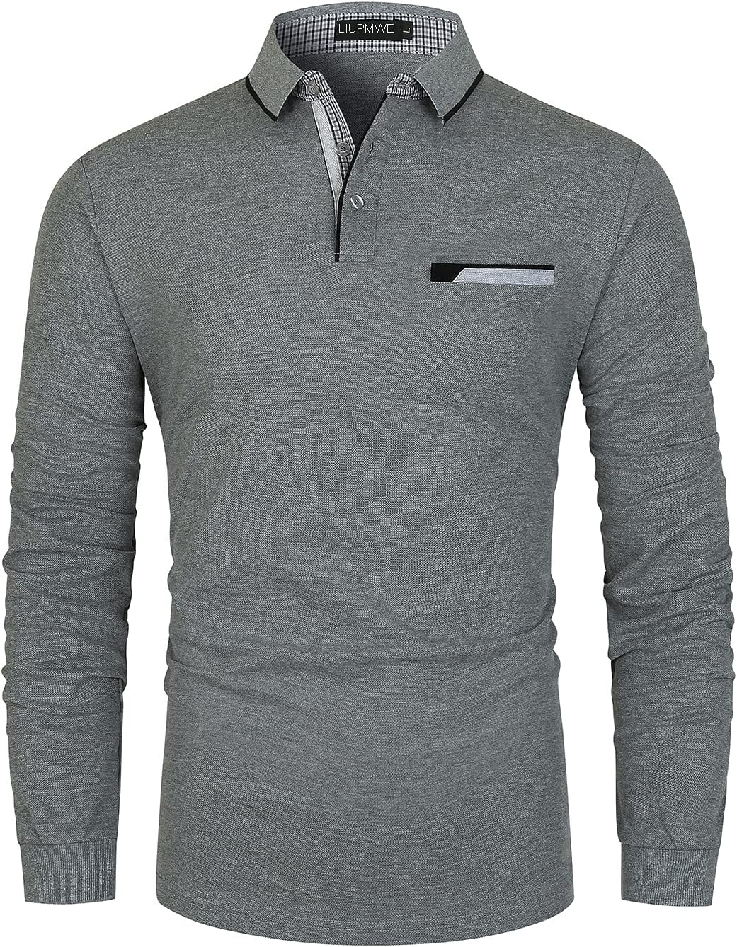 Amazon.com: LIUPMWE Men's Long Sleeve Polos Slim Fit Classic Plaid ...