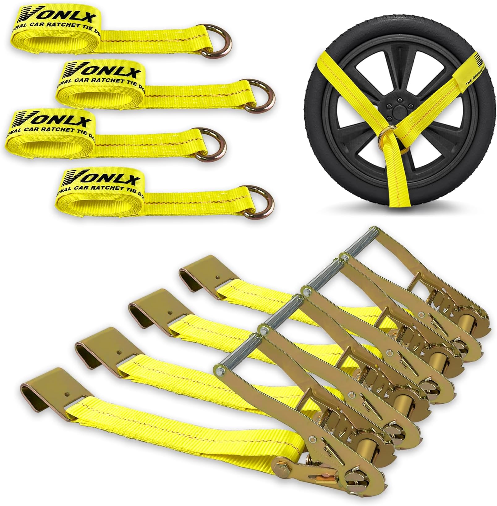 Amazon.com: Car Tie Down Straps for Trailers (4PK) Flat Hooks Lasso ...