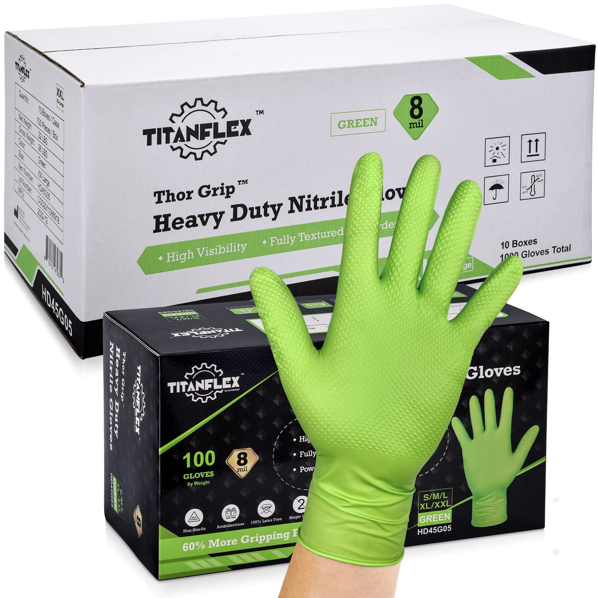 TITANflex Thor Grip Heavy Duty Green Industrial Nitrile Gloves with ...