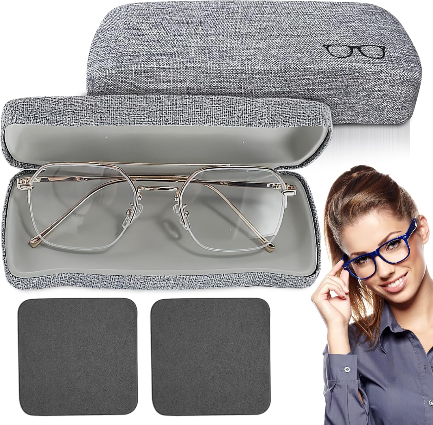 Eyeglasses Case, 2 Pcs Hard Shell Glasses Case, Linen Glasses Case for ...