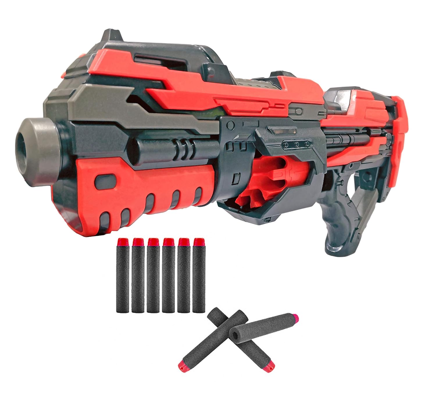 Popsugar Battery Operated Machine Gun with 10 Soft Foam Bullets, Red ...