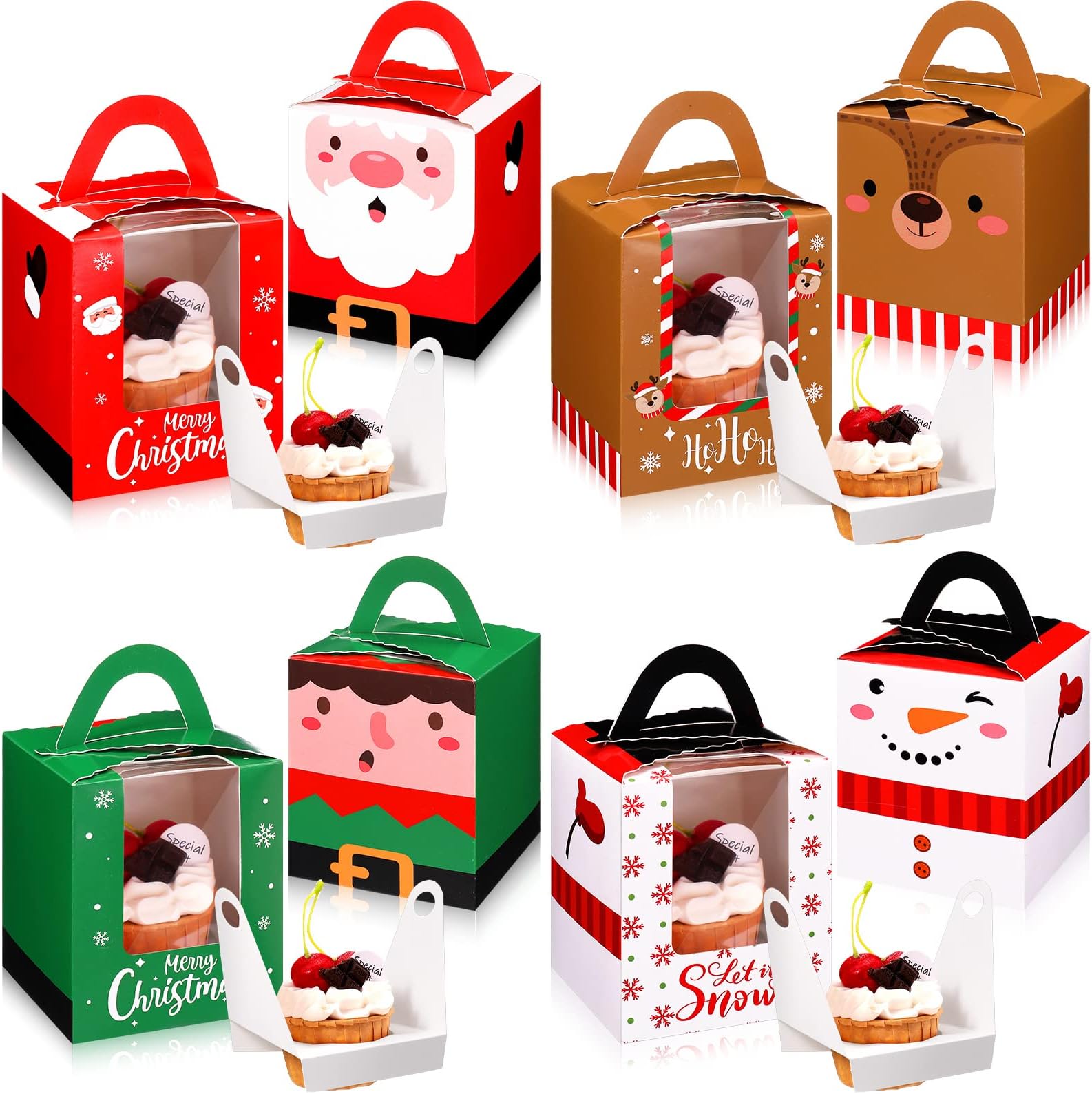 Amazon.com: 24 Pcs Christmas Cupcake Boxes Christmas Cookie Boxes with ...