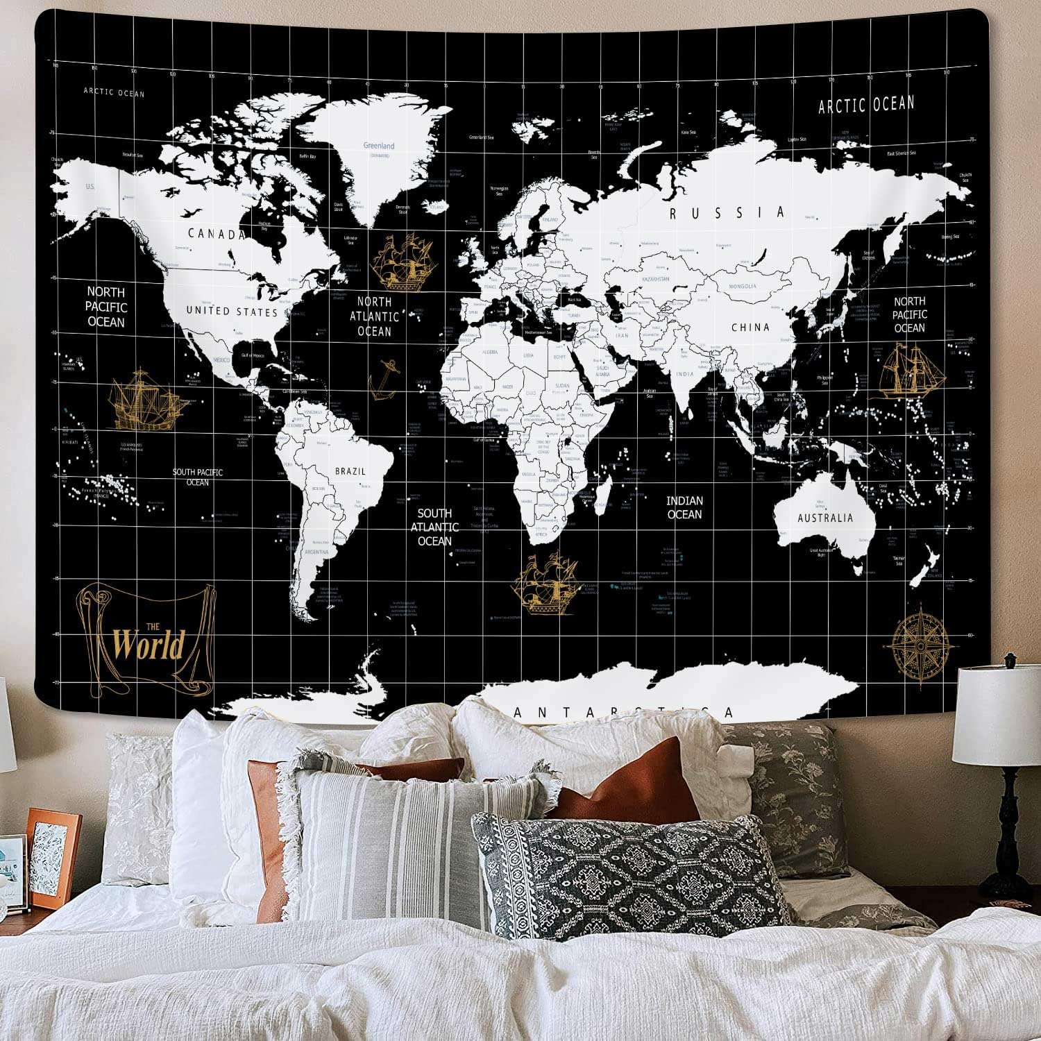 Tapiz de mapa del mundo para colgar en la pared, diseño geográfico del ...