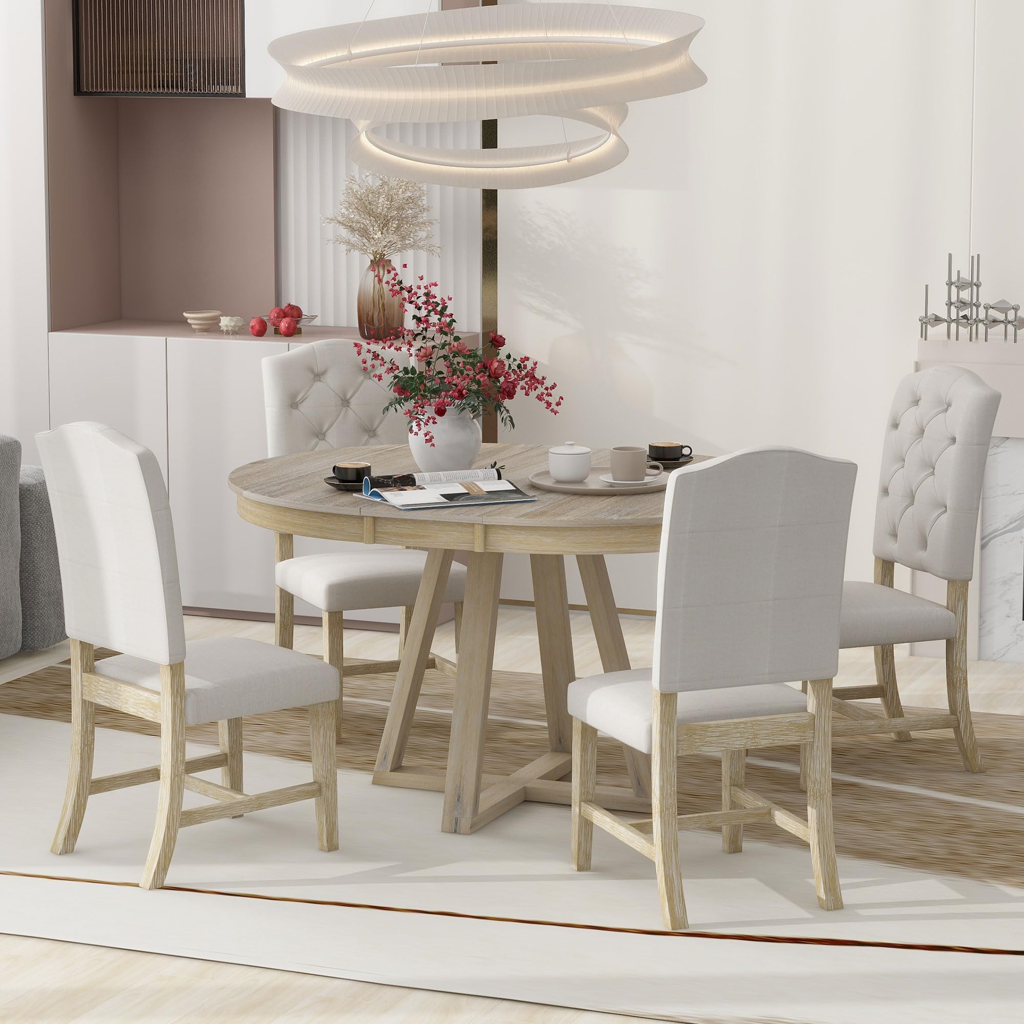 Amazon.com - 5-Piece Rustic Dining Table Set with Round Pedestal ...