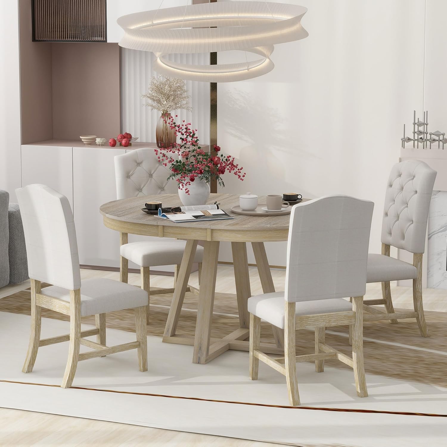 Amazon.com - Merax Round Extendable Dining Room Table Set with Chairs ...