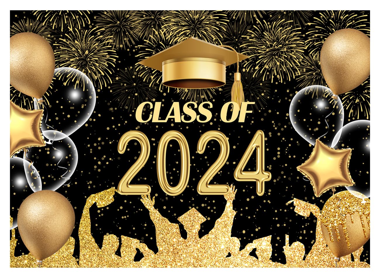 LYCGS 7X5ft Graduation Backdrop Black and Gold 2024 Graduation Party ...