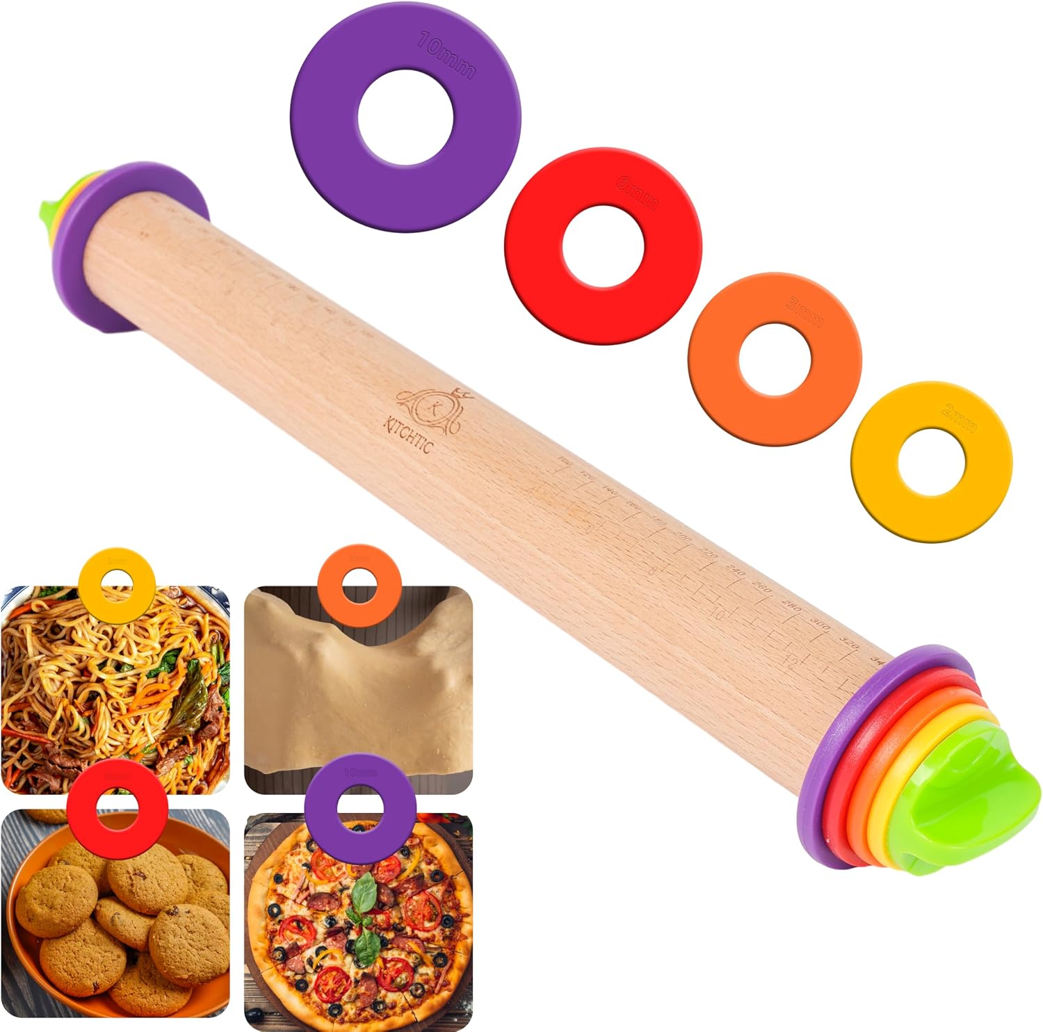 Amazon.com: Kitchtic Adjustable Rolling Pin with Removable Rings ...