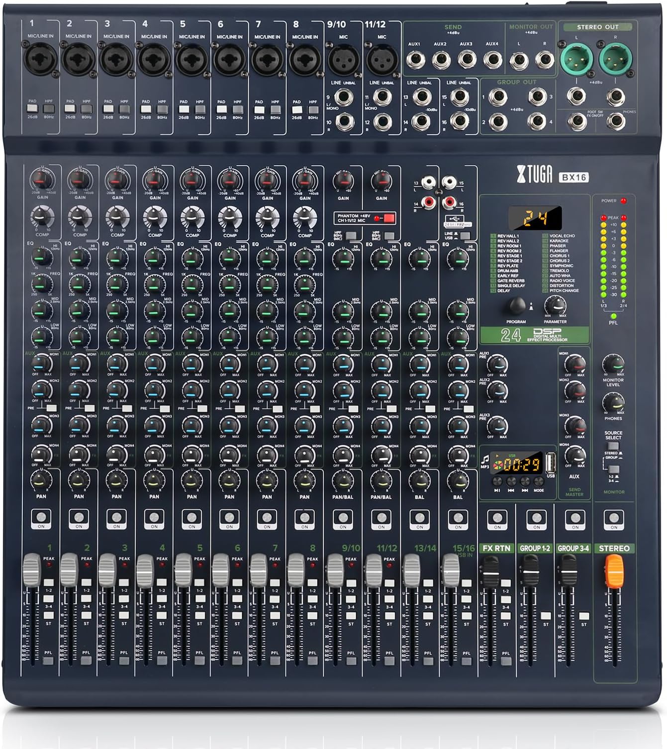Amazon.com: XTUGA BX16 16 Channel Audio Mixer Professional Stereo with ...