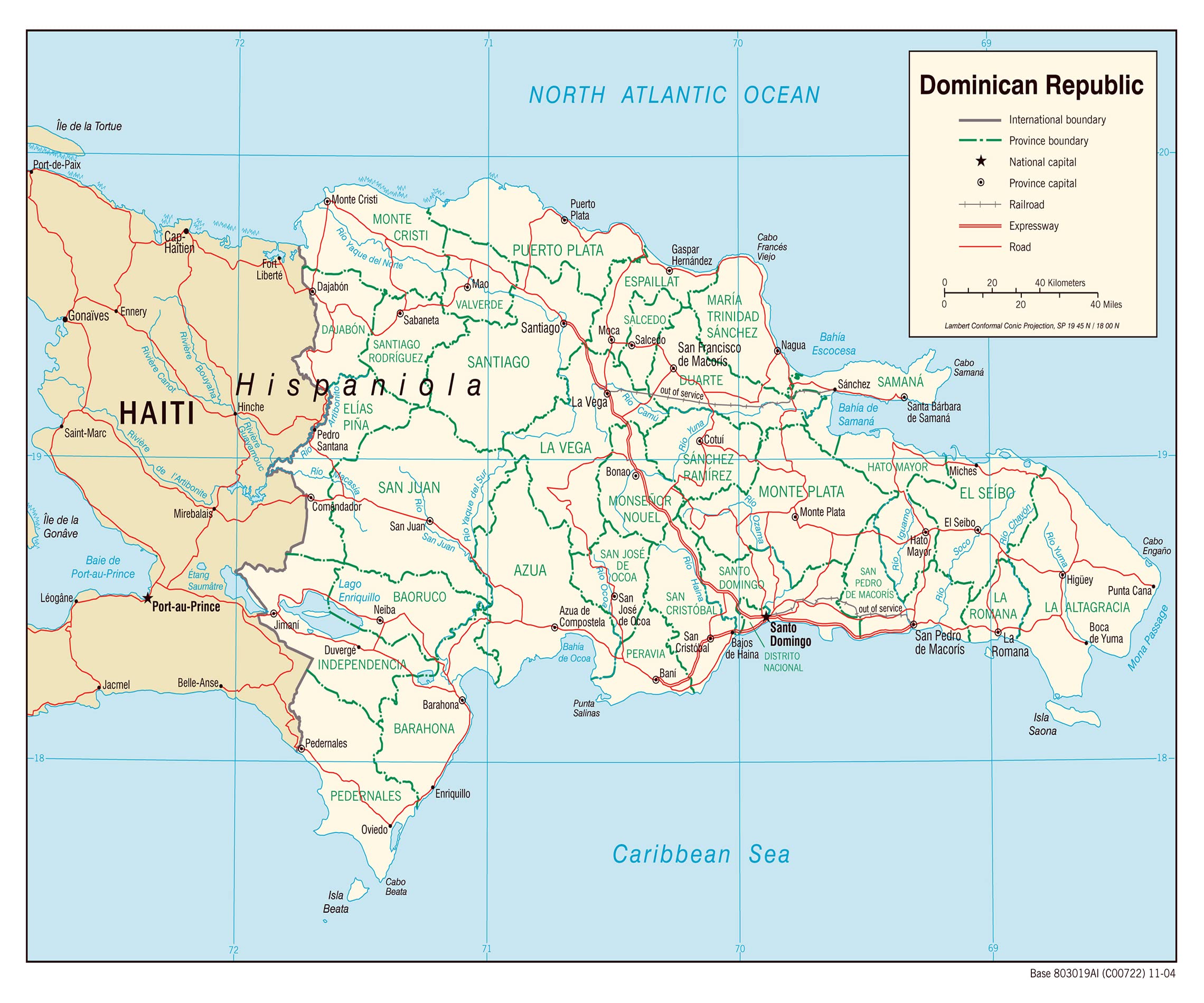 Detailed Road And Administrative Map Of Dominican Republic Dominican