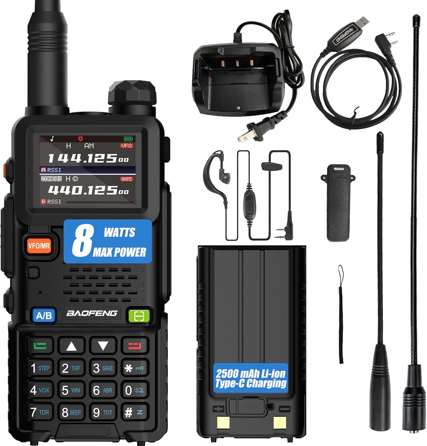 Amazon.com: BAOFENG UV-5RM Ham Radio Walkie Talkies NOAA Type-C ...