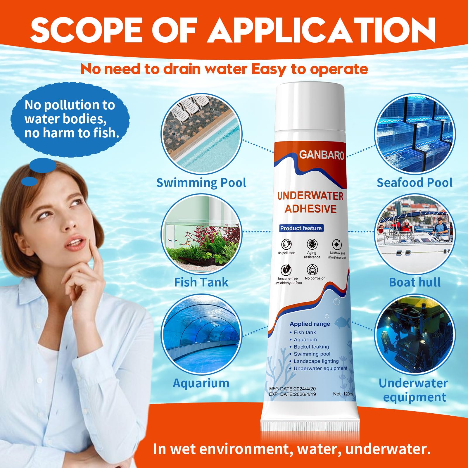 Underwater Sealant For Pools Ganbaro® 4 Oz Underwater Sealant,