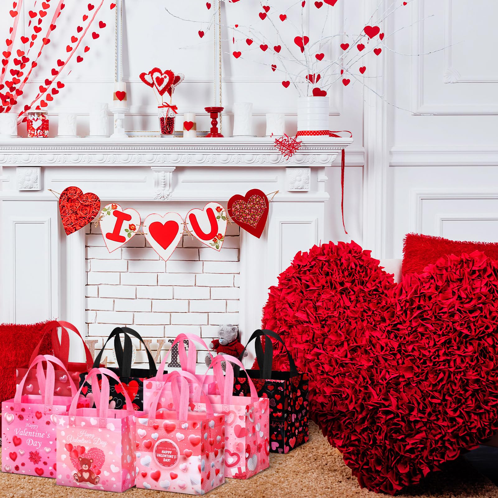 100 Pcs Valentines Gift Bag Bulk Reusable Valentine's Day Bag with ...