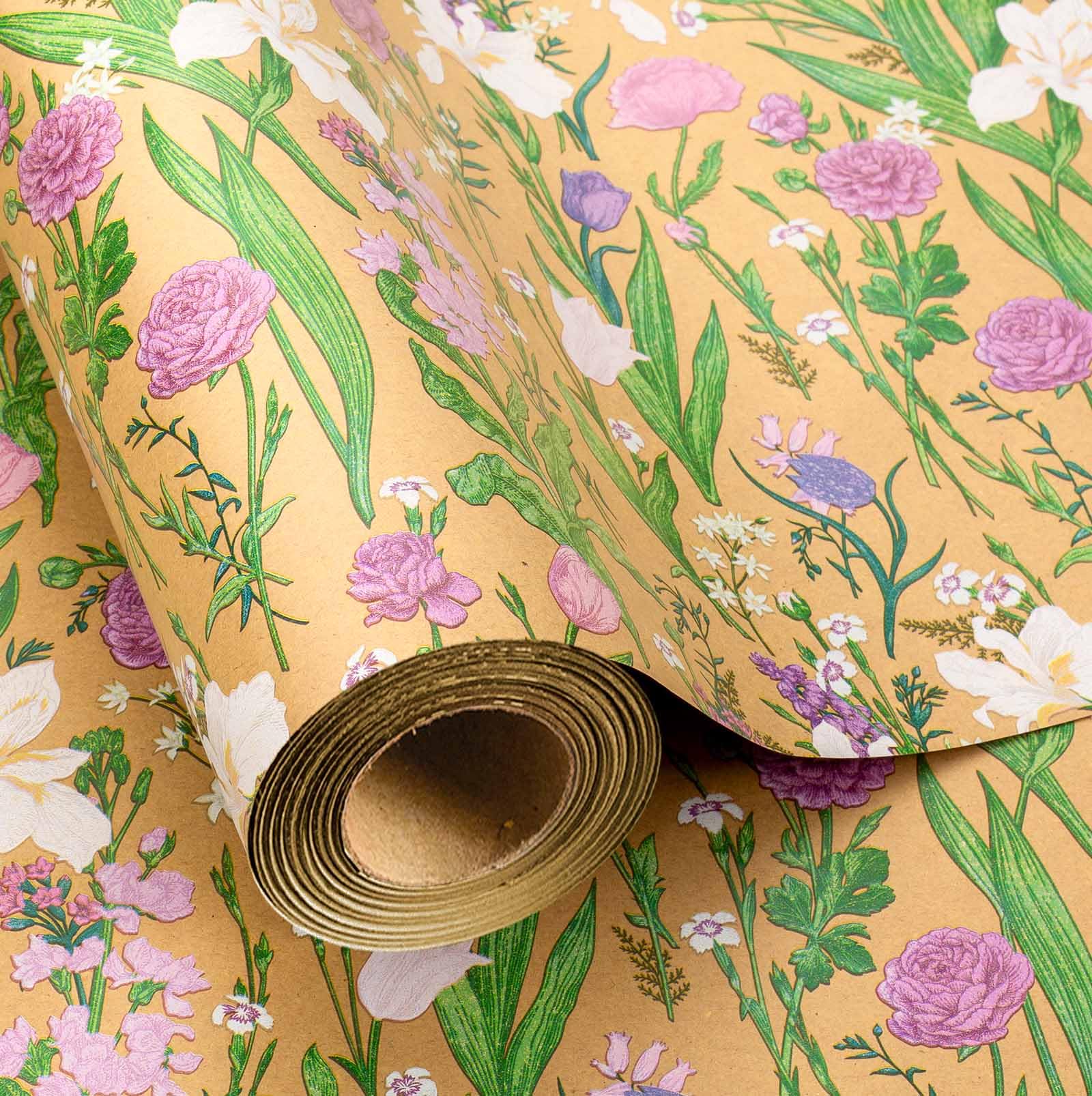 Amazon.com: MAYPLUSS Kraft Floral Wrapping Paper Roll - 17Inch x 33Feet ...