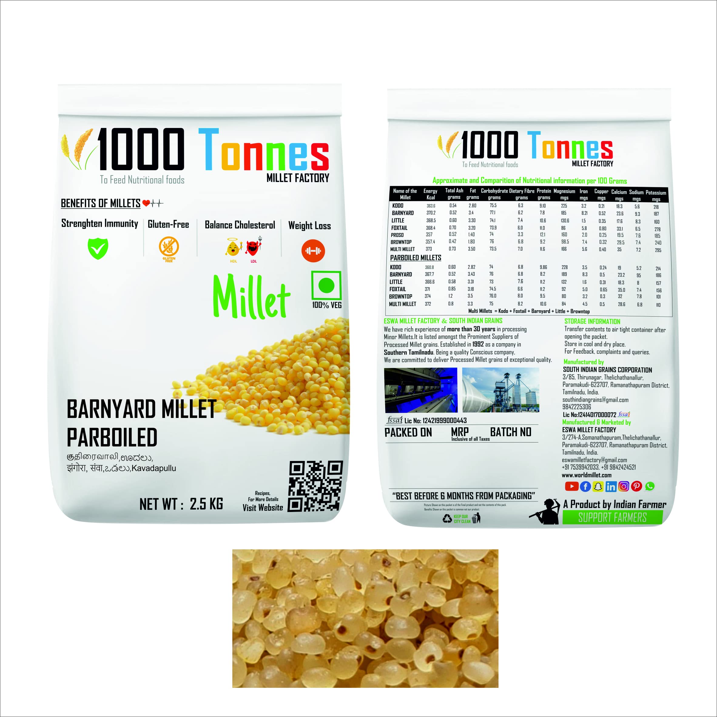 1000 Tonnes Parboiled Barnyard Millet 2 5kg Export Quality Barnyard ...