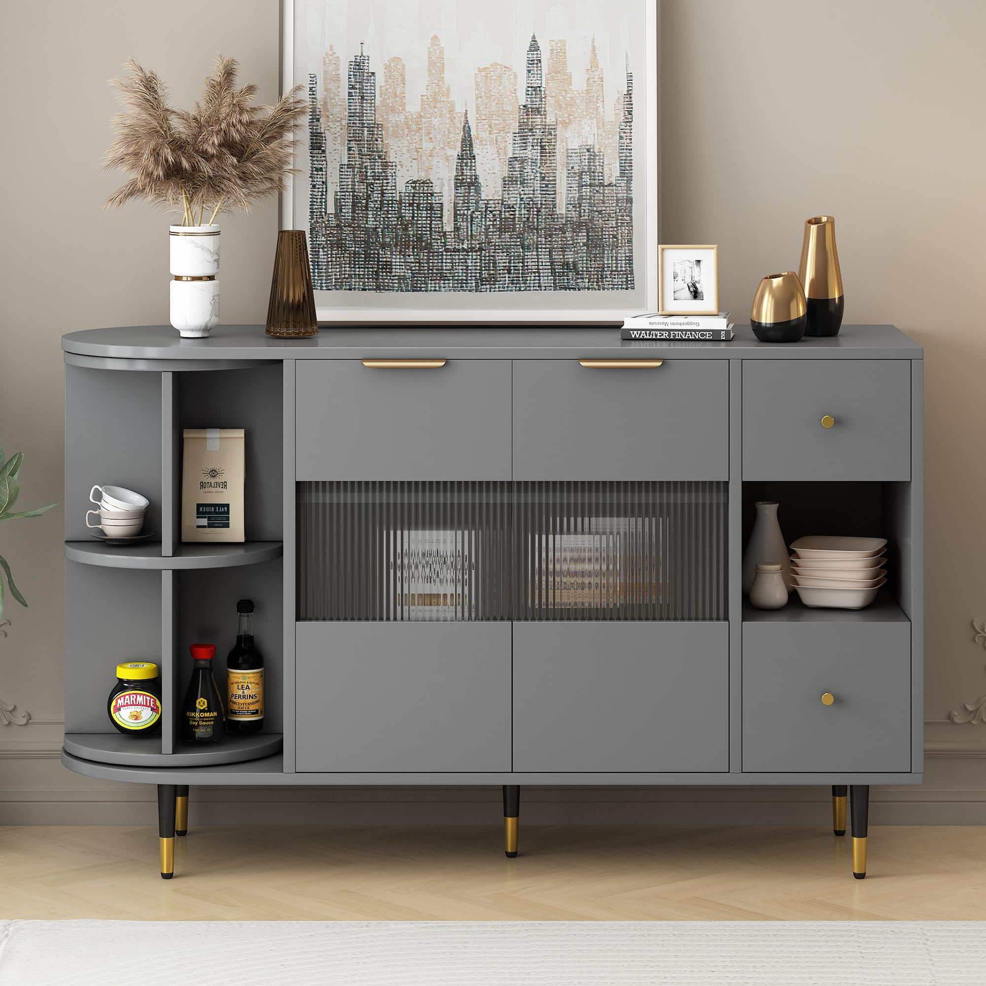 Amazon.com: Merax Sideboard Buffet Kitchen Rotating Storage Cabinet ...