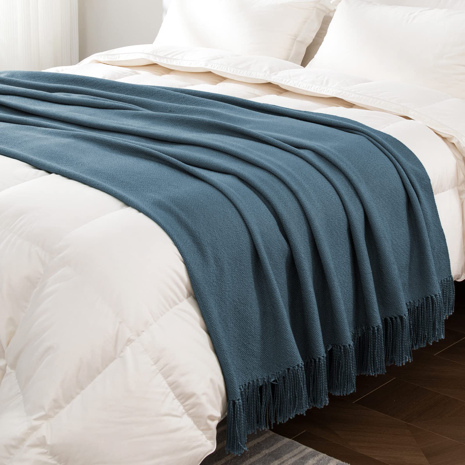 CozeCube Blue Throw Blanket for Couch,Decorative Boho Throw Blanket ...