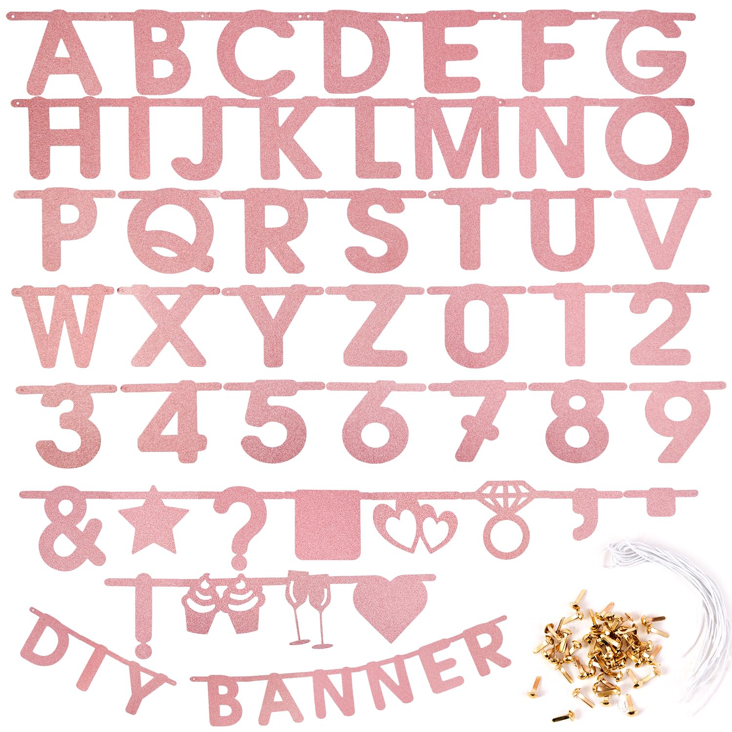 Buy SUNBEAUTY 127 Pcs Rosegold Glittery DIY Make Your Own Banner Kit ...