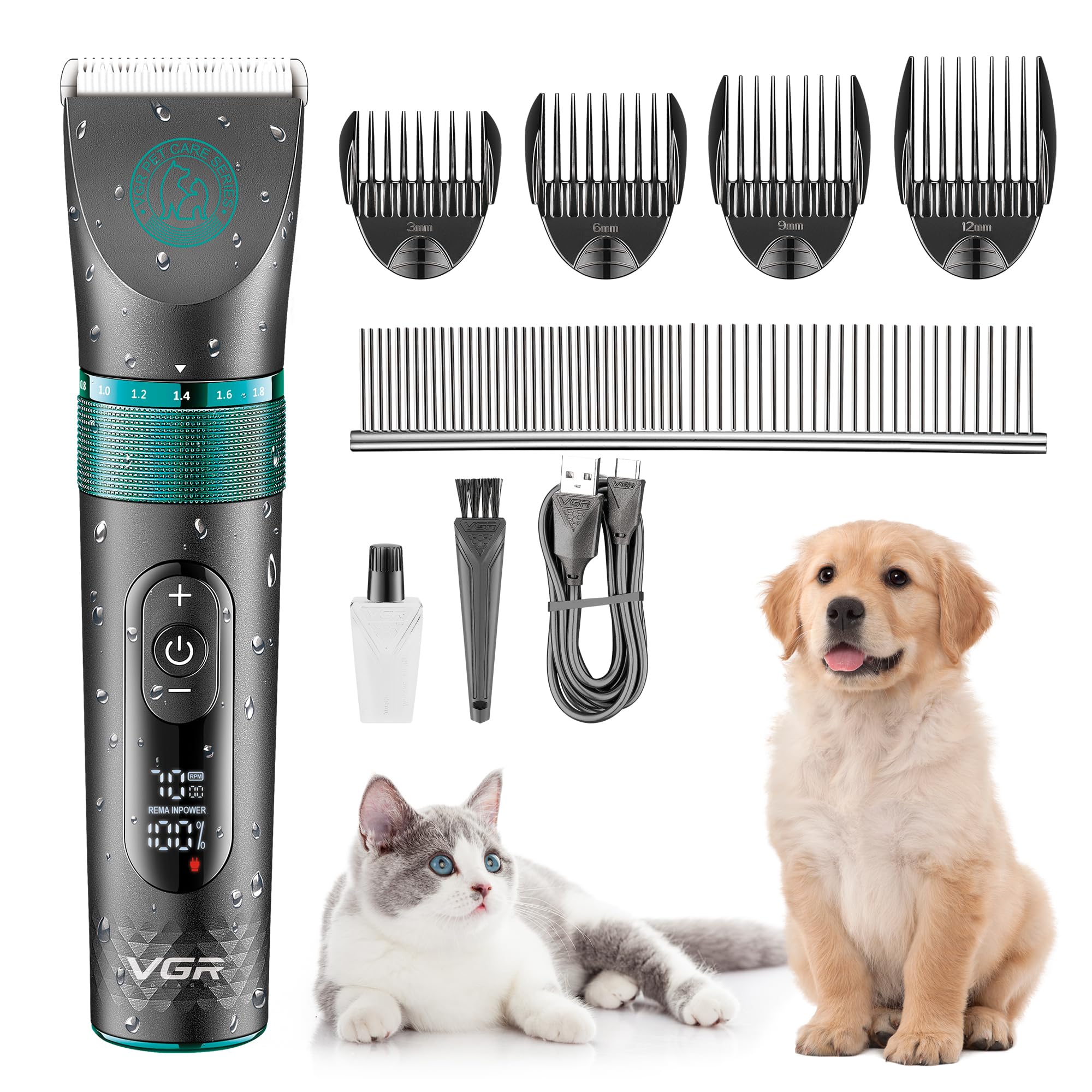 VGR Dog Grooming Clippers Cordless Professional for Thick, Curly Hair ...