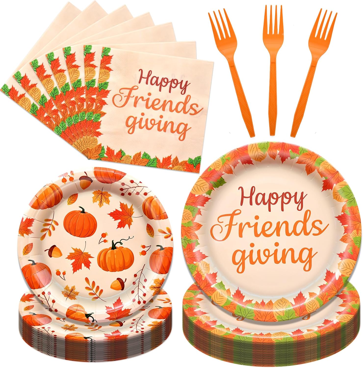Amazon.com: 96 Pieces Happy Friendsgiving Tableware Set Party Supplies ...