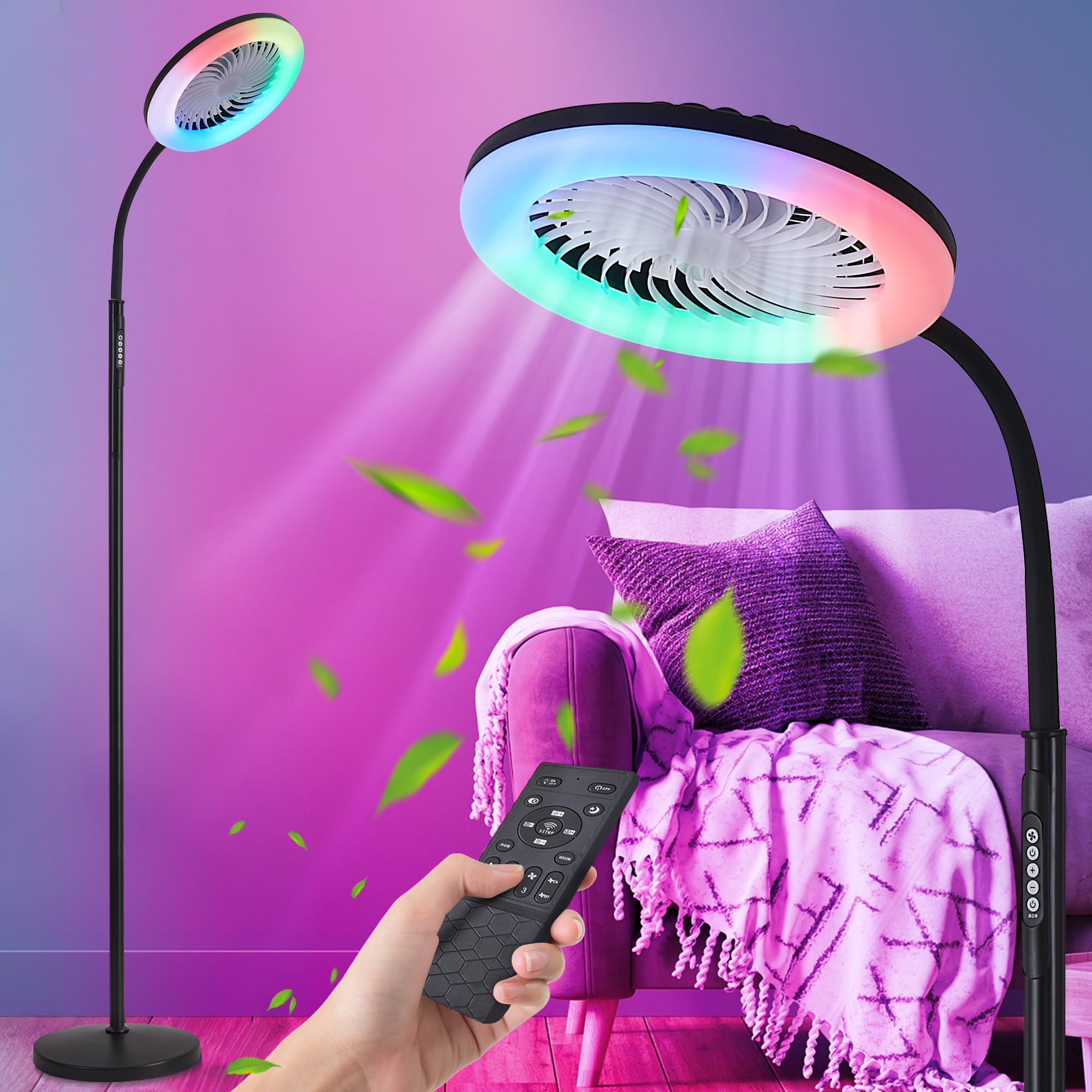 Amazon.com: Floor Fan with RGB Lights and Remote, Black Vertical LED ...