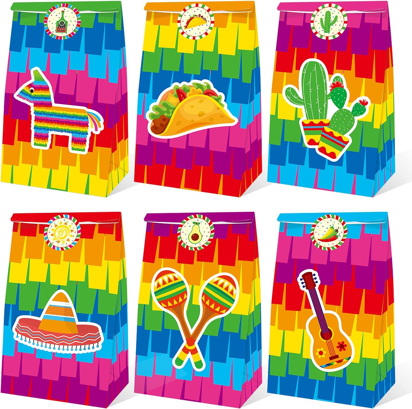 Amazon.com: Spakon 100 Pcs Mexican Fiesta Cellophane Treat Bags Fiesta ...