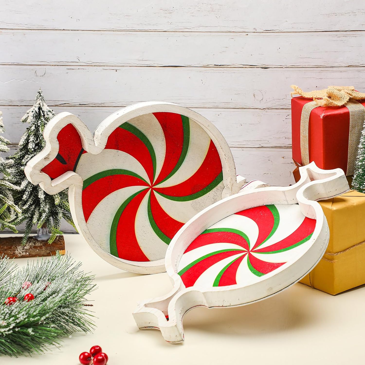 Amazon.com: Nitial 2 Pcs Wooden Christmas Serving Tray Farmhouse Table ...