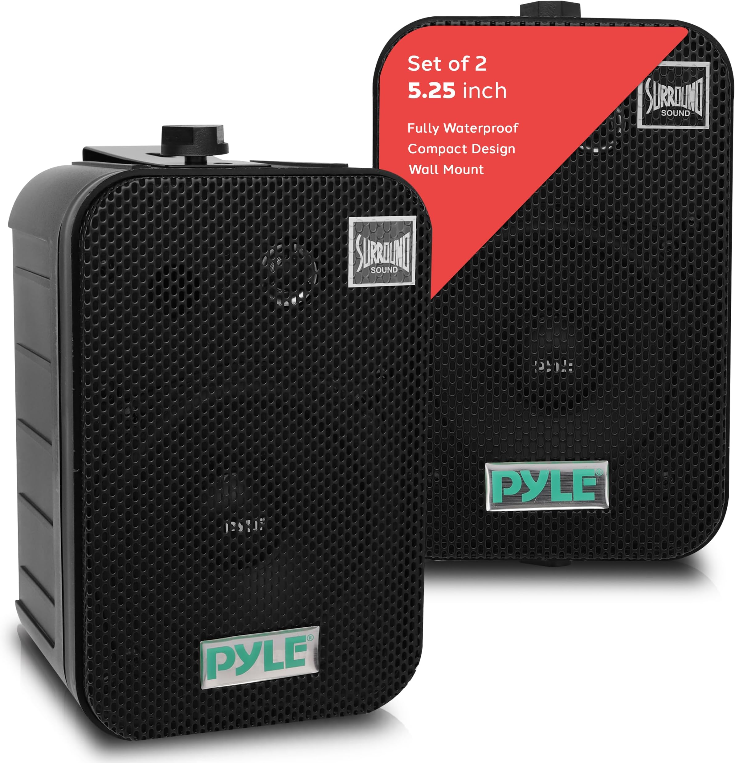 Pyle Outdoor/Surround Bluetooth Waterproof Bluetooth Speaker, Set of 2 ...