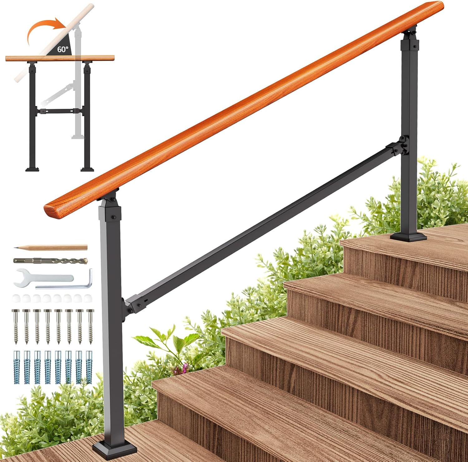 UOKRR Outdoor Handrails for Exterior Steps, 5 Step Indoor Stairs ...