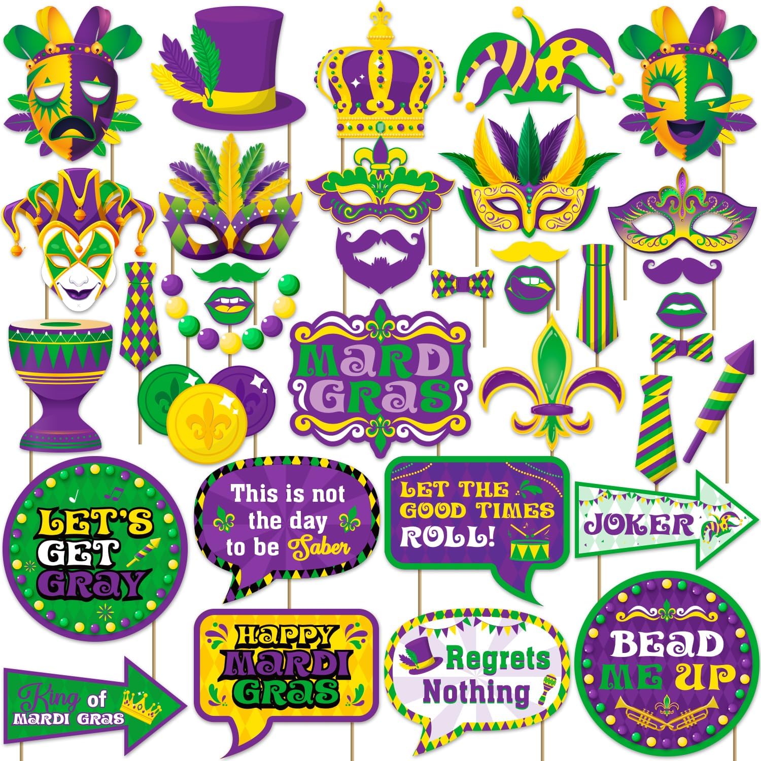 Amazon.com: 36pcs Mardi Gras Photo Booth Props, Mardi Gras Decorations ...