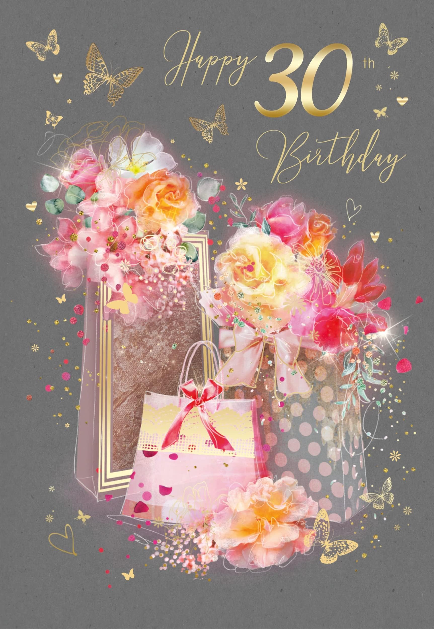 30th Happy Birthday Present and Flowers Greeting Card - From The Grace ...